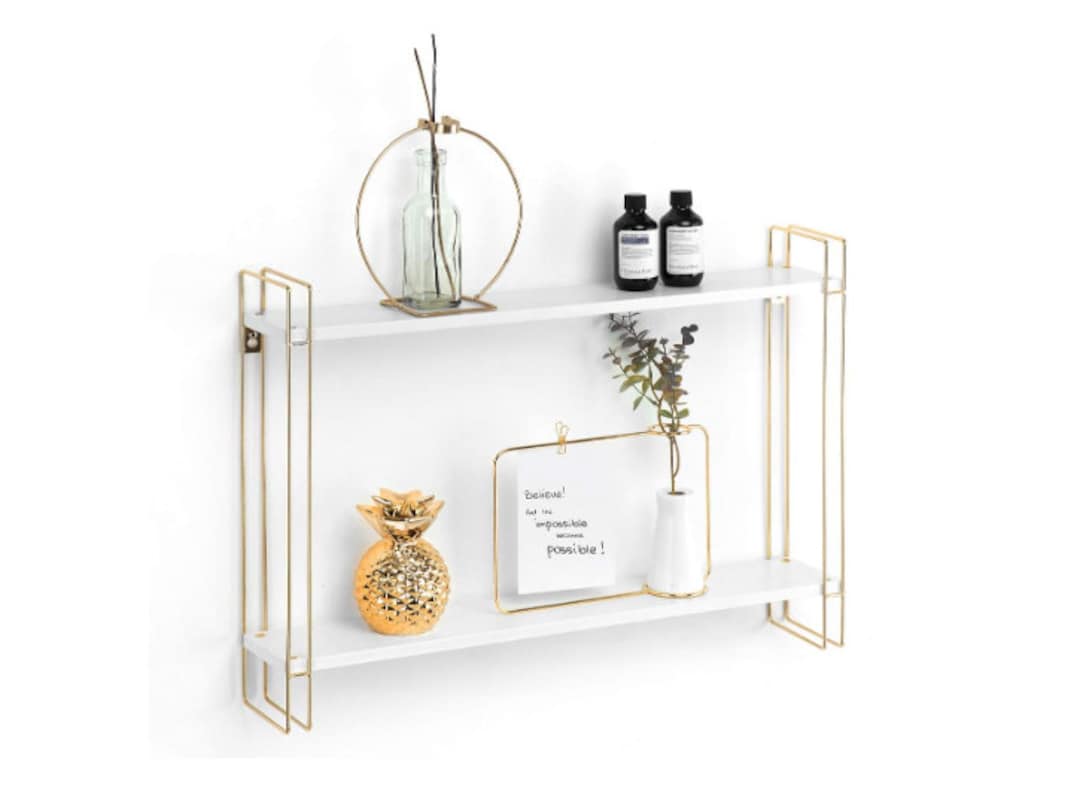 2 Tier Wooden Wall Shelves Floating Shelves Kitchen Shelves Corner Wall ...