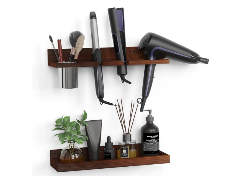 Set of 2 Wooden Hair Tool Wall Shelves Btahroom Shelves Floating ...