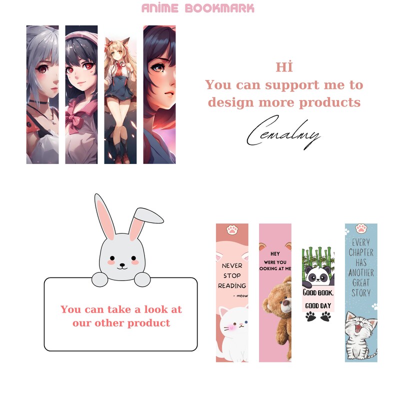 Buy 10 Anime Printable Bookmarks, Anime Digital Download Bookmark ...