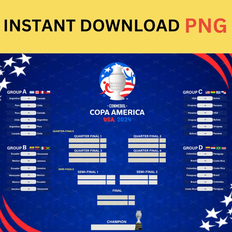 Copa America 2024 Wall Chart Championship Argentina Brazil USA Canada ...