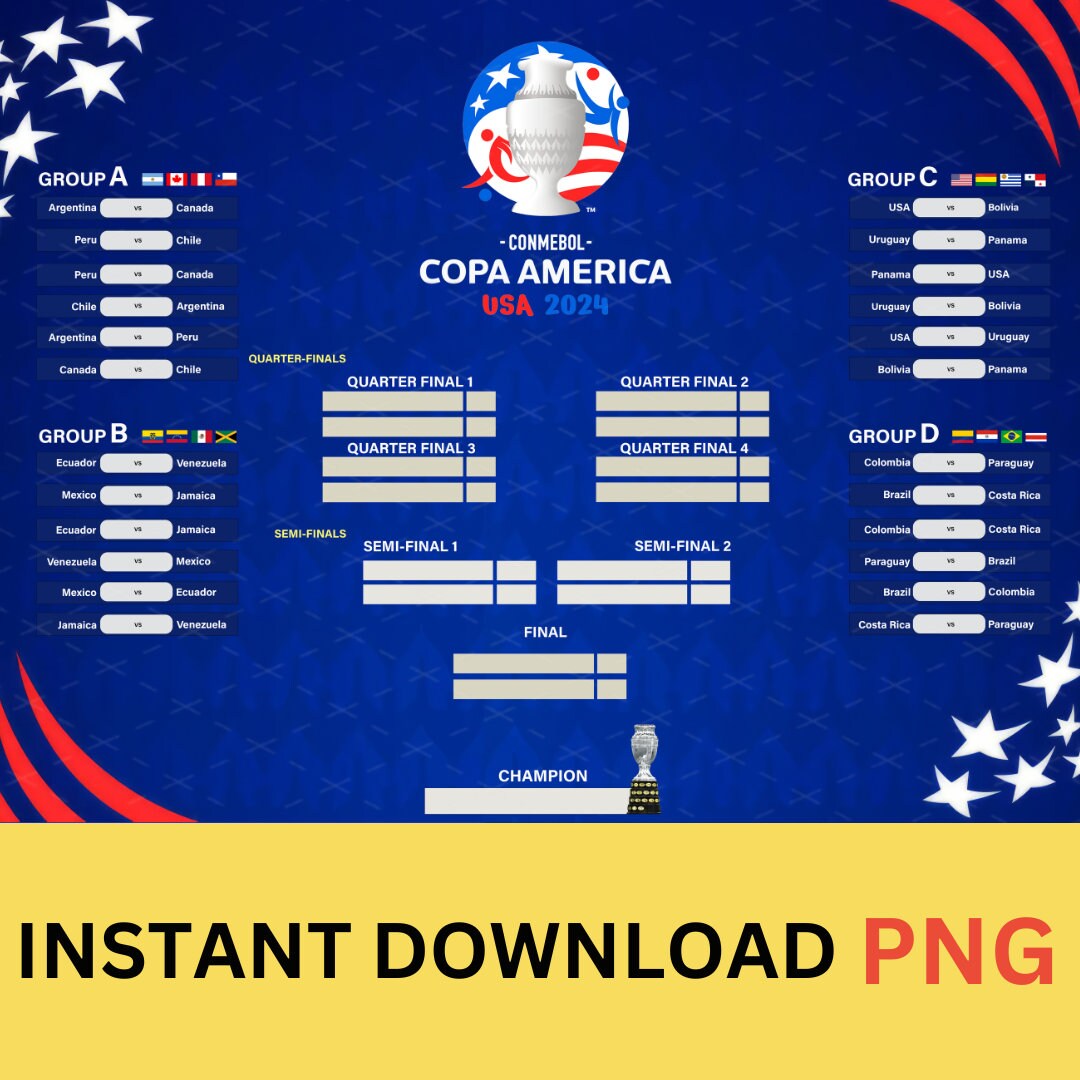 Copa América 2024 Wall Chart Championship Argentina Brasil EUA Canadá ...