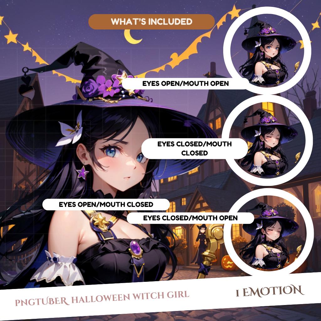 Halloween Witch Girl Pngtuber Model: Custom Vtuber Avatar (instant ...