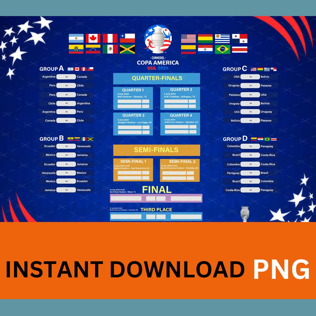 Copa America 2024 Wall Chart Championship Argentina Brazil USA Canada ...