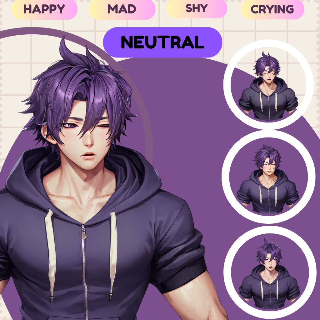 Pngtuber Purple Hair Pngtuber Male Png Tuber Male Custom Png Tuber ...