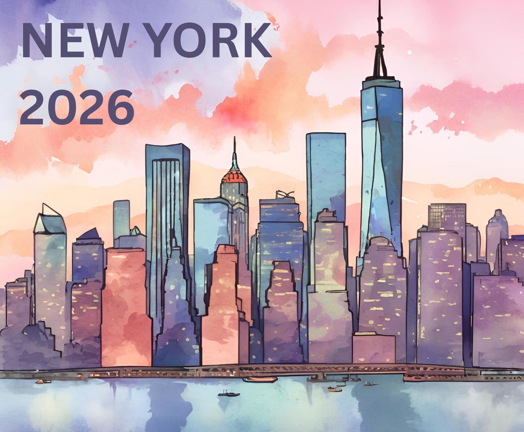 New York 2026, New York Calendar, Watercolor Calendar, Travel Calendar ...