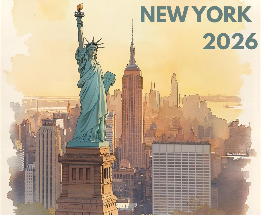 New York 2026, New York Calendar, Watercolor Calendar, Travel Calendar ...