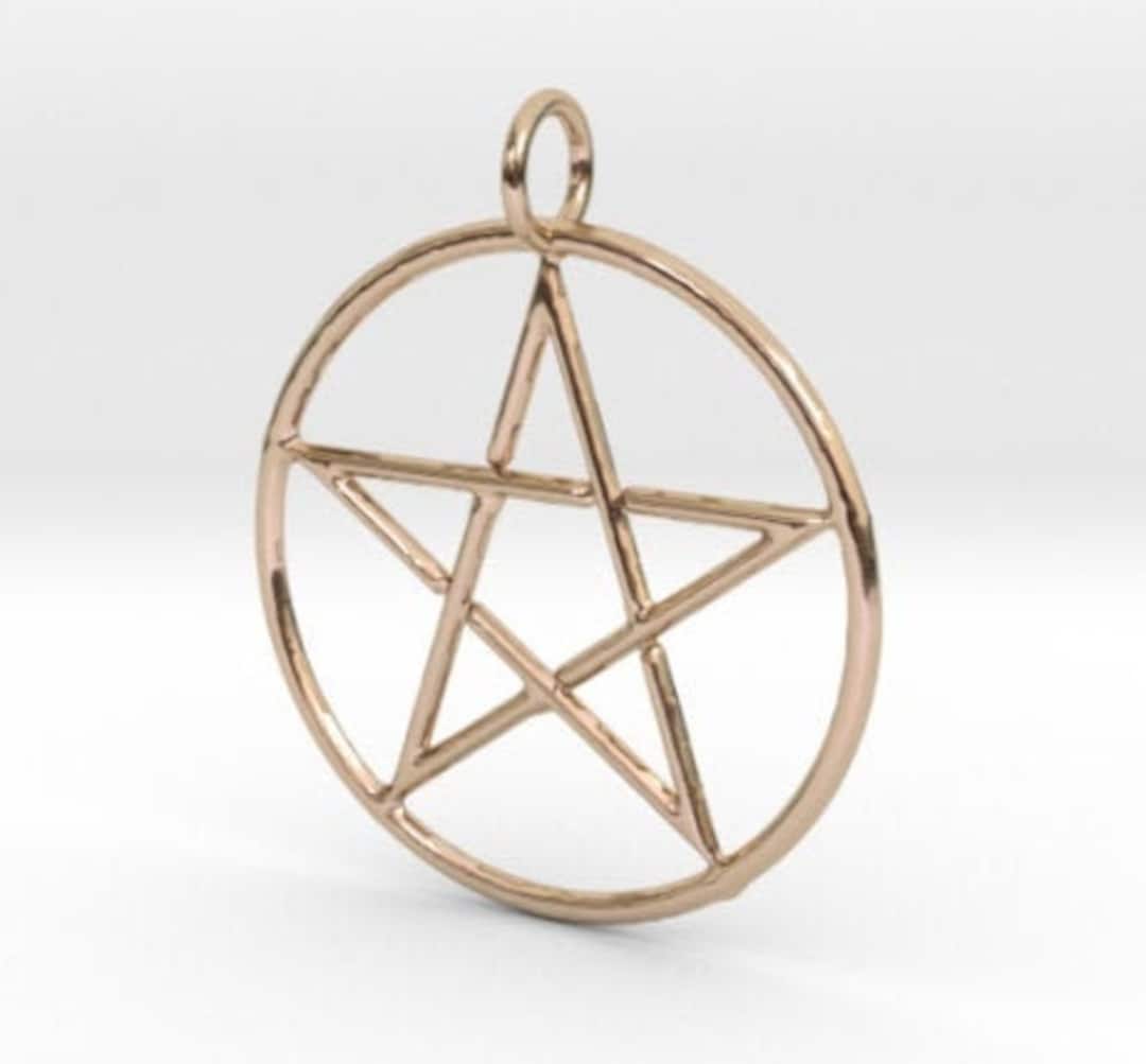 White Gold Pentagram Necklace, Solid 14/18K Gold, Big Pentagram ...