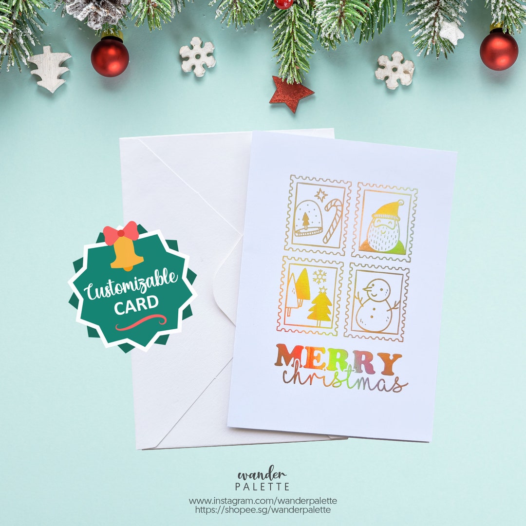 Merry Stamps of Joy Christmas Card, Foil Christmas Card, Personalized ...