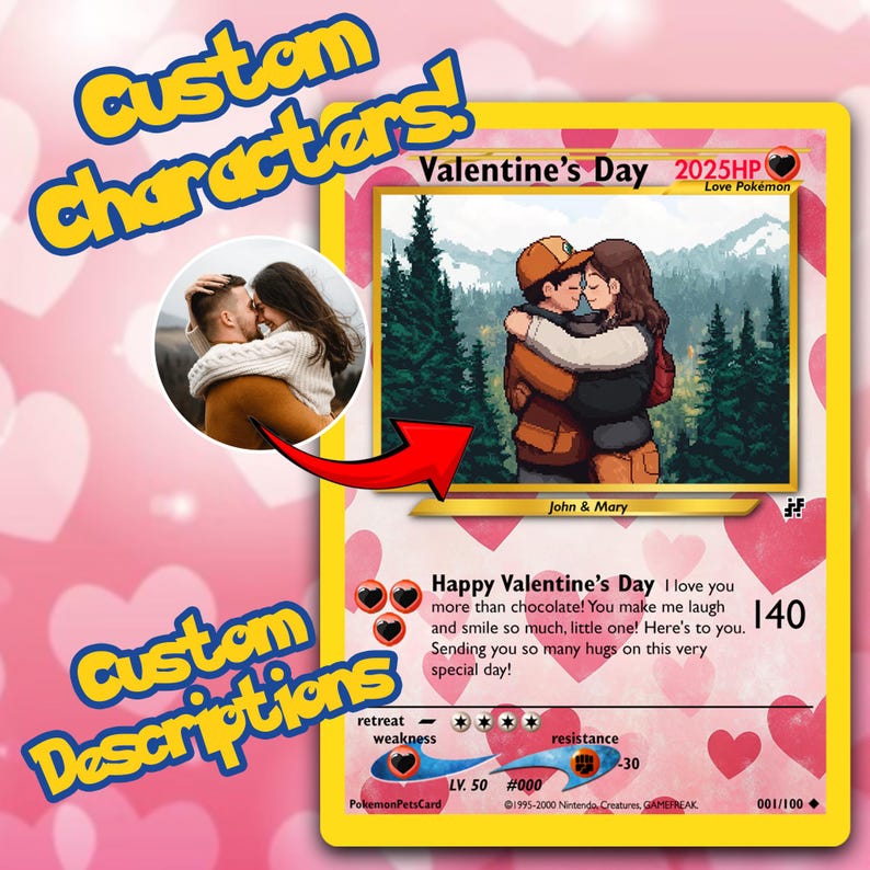 Personalized Couple Pokemon Card - Custom Anniversary Gift for Gamer - Digital Poke Portrait ...