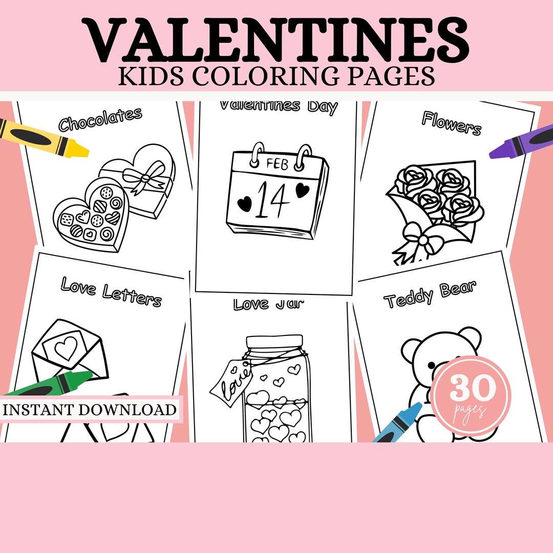 30 VALENTINES Kids Coloring Pages, Kids Valentines Activity, Valentines ...