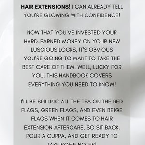 Hair Extensions Aftercare Printable Handbook / Editable Aftercare Guide ...