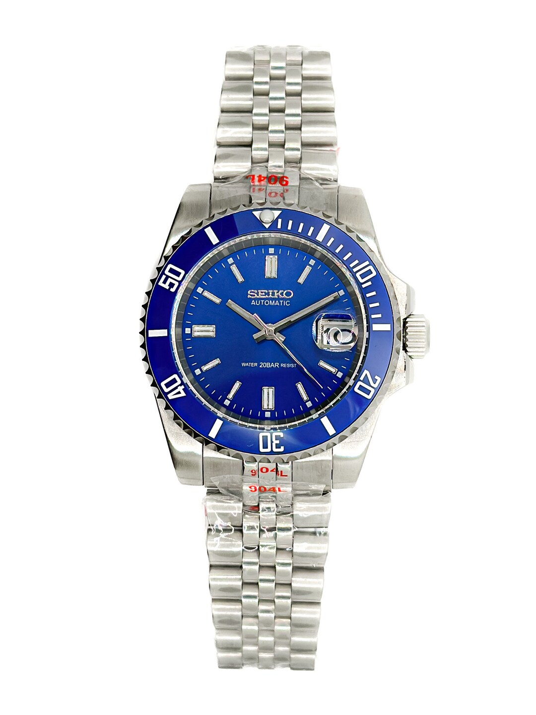 Custom Mod Watch, Seiko NH35 Automatic Movement, Submariner Style, Ceramic Black Diver Bezel ...