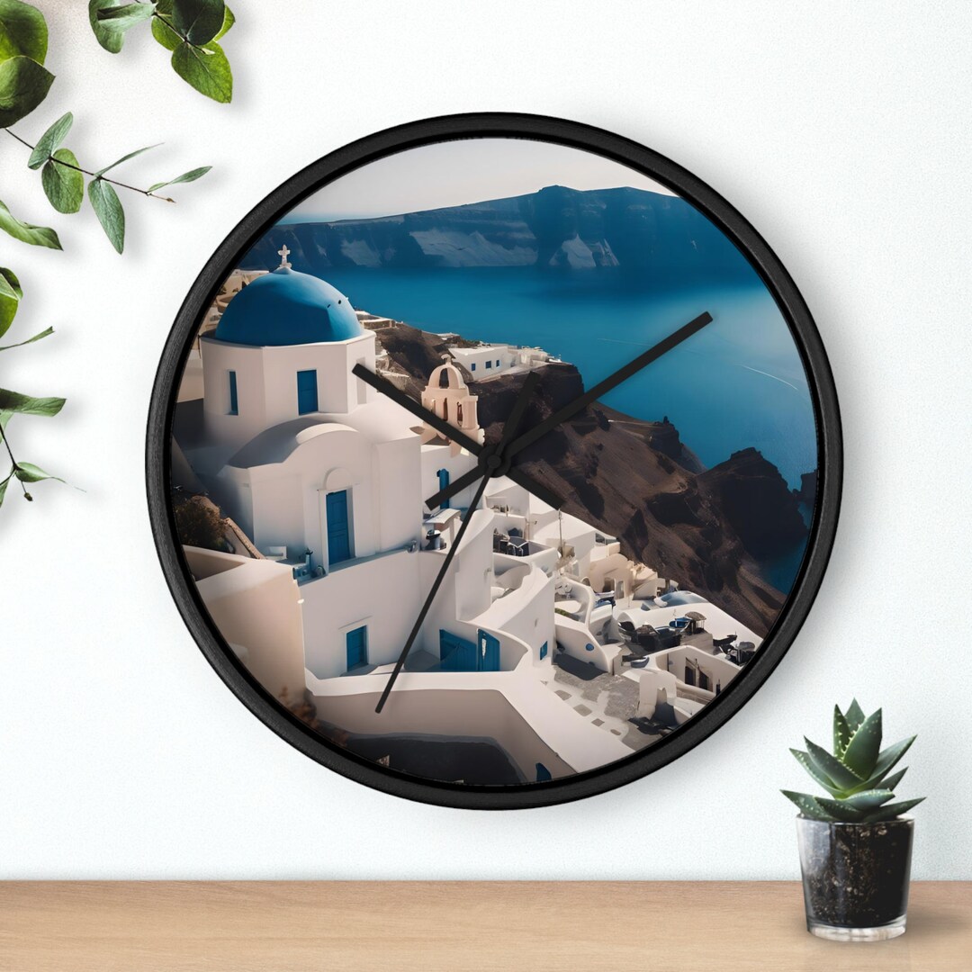 Santorini, Greece Silent Wooden Wall Clock Photographic Art Home and ...