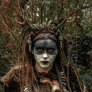 Shaman Druid Horn Headpiece | Bone Jewelry With Braids & Fangs | Witch ...