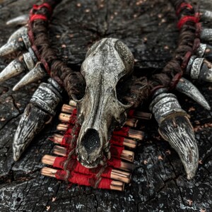 Shaman Necklace With Dog Skull Fangs | Bone Jewelry | Horror Lover Gift ...