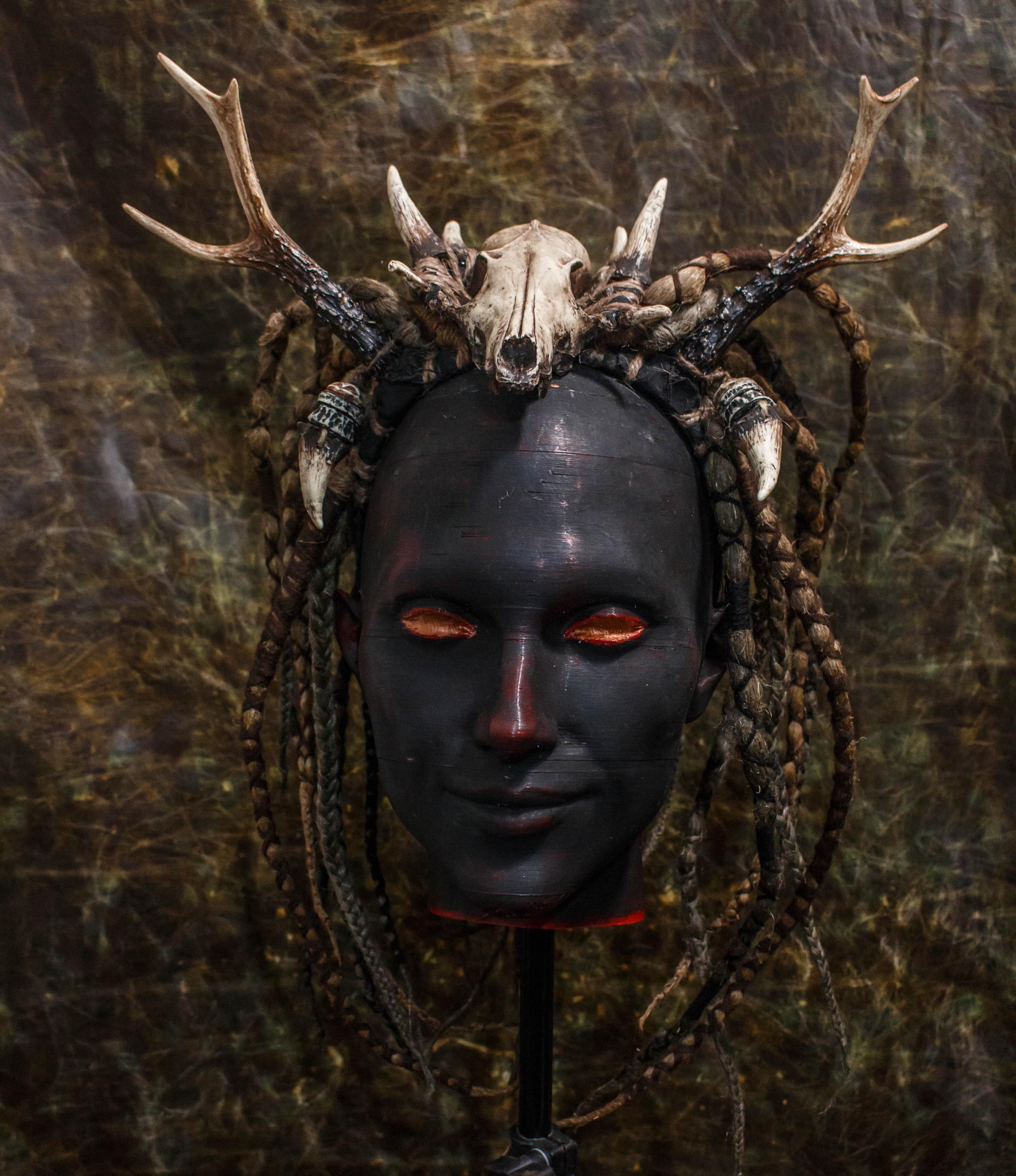 Handcrafted Shamanic Antler Headpiece With Fox Skull and Braids ...