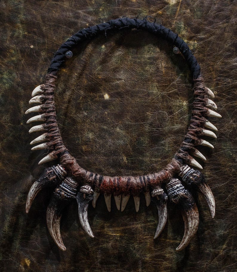 Tribal Bone Necklace, Orc Tusk Choker, Shaman Fangs, Spider Mandibles ...