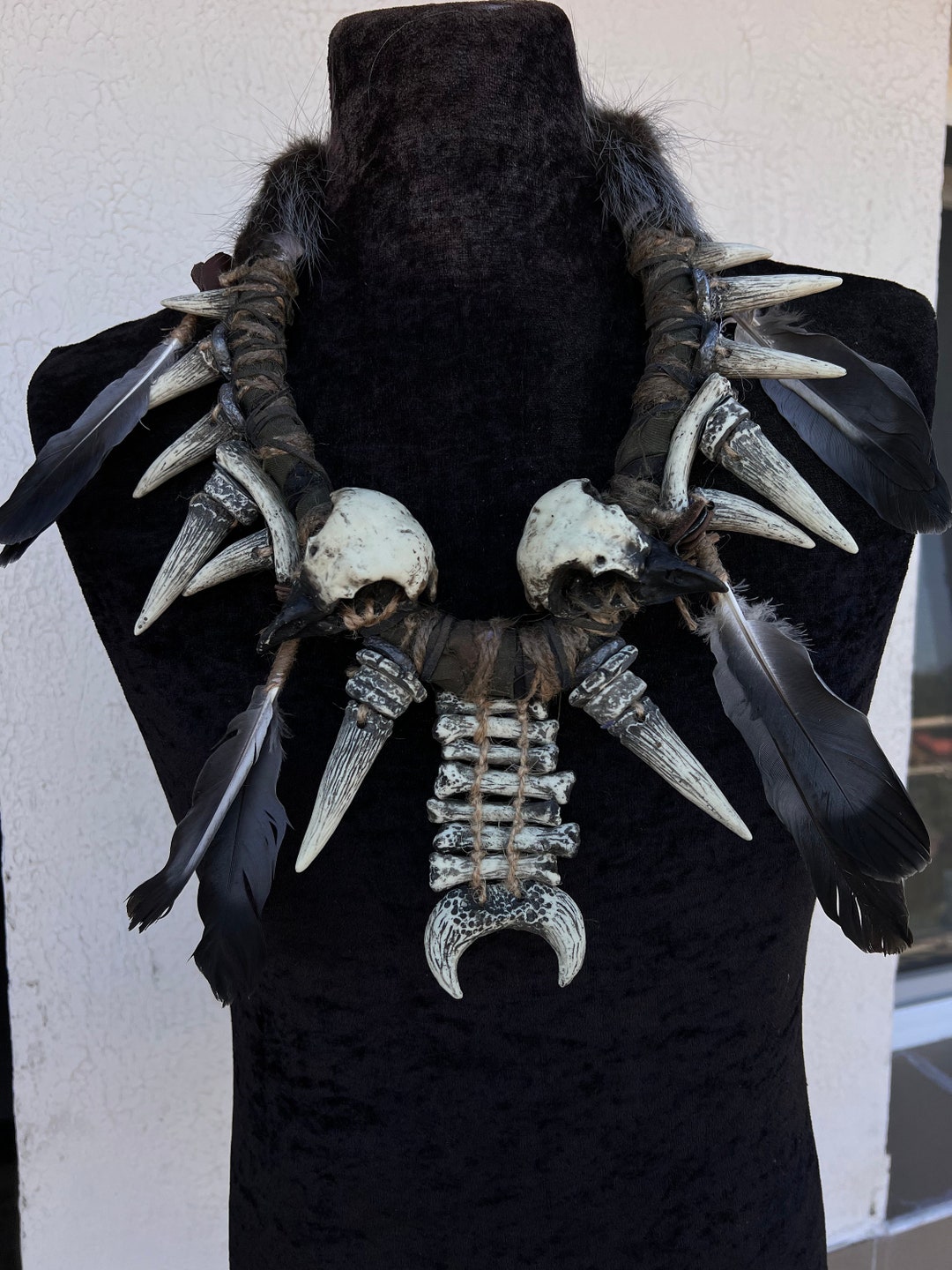 Plastic Bird Skull Tribal Jewelry Shaman Costume Essential Feather ...