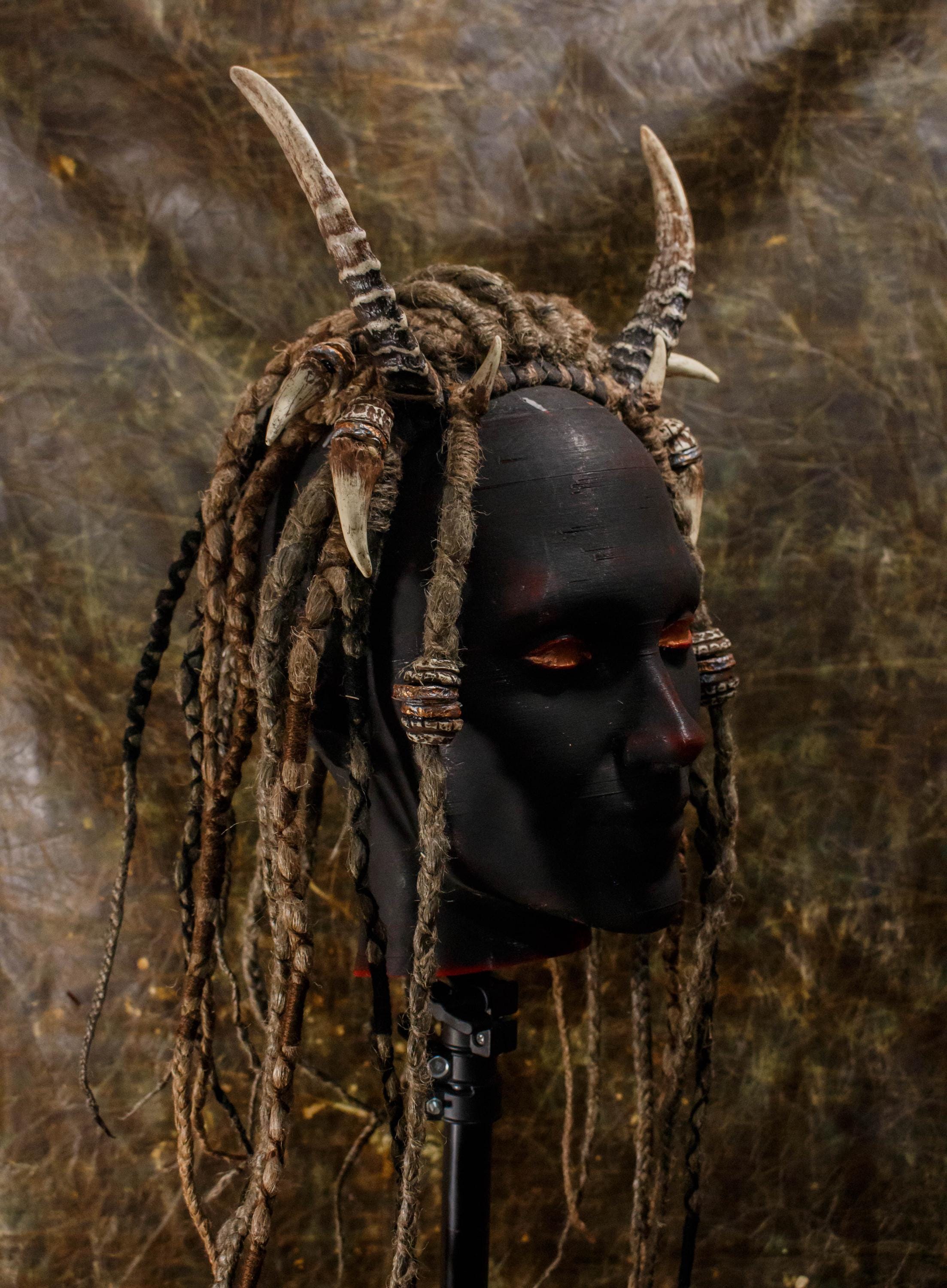 Goat Horn Headdress | Tribal Bone Accents | Shamanic LARP Costume ...