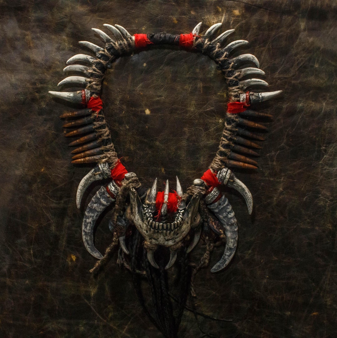 Neck Jewelry With Bones and Fangs, Fake Human Jaw, Shotgun Shells, LARP ...