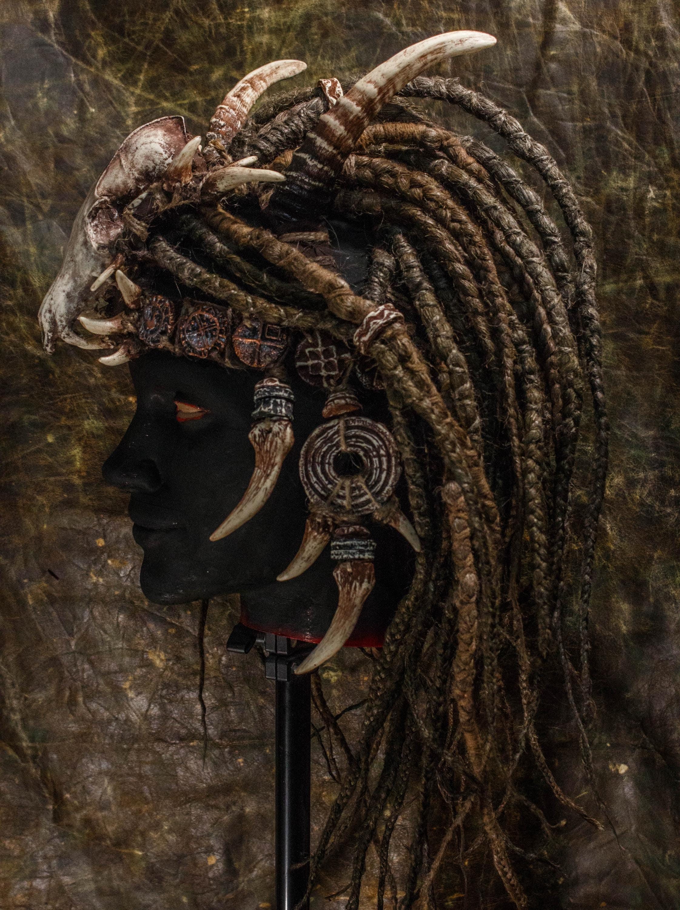 Goat Horn Rune Headdress | Fox Skull Headpiece | Tribal Witch Costume ...