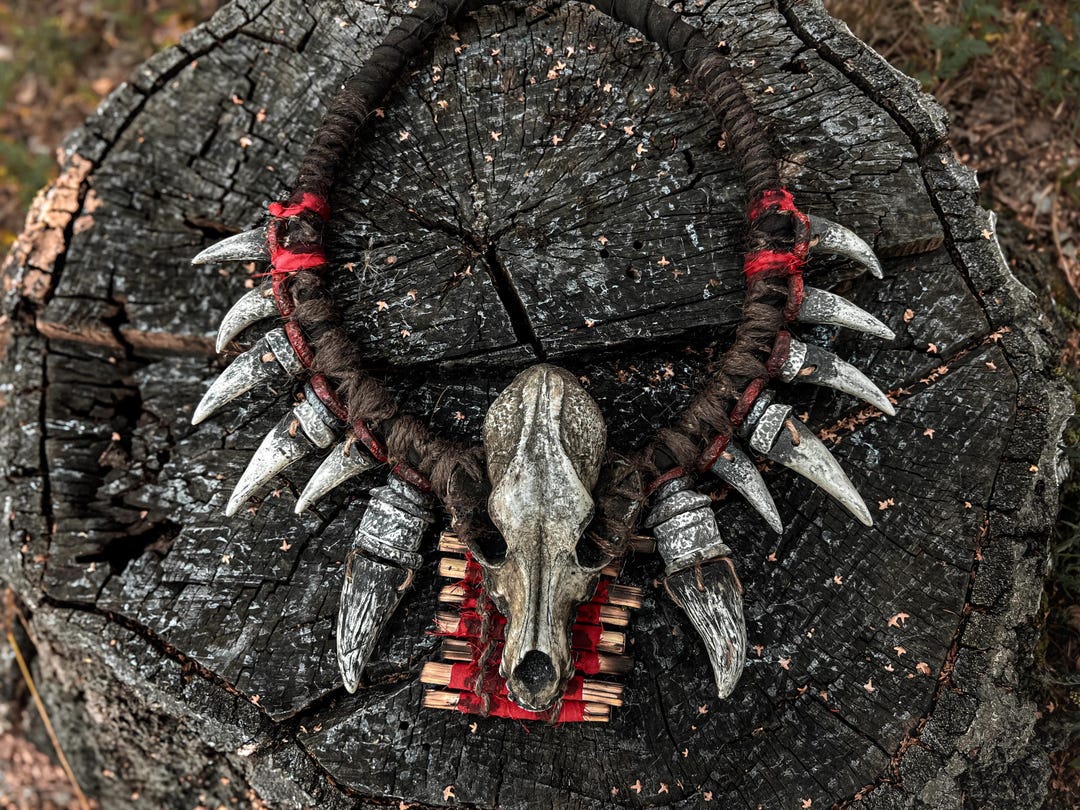 Shaman Necklace With Dog Skull Fangs | Bone Jewelry | Horror Lover Gift ...