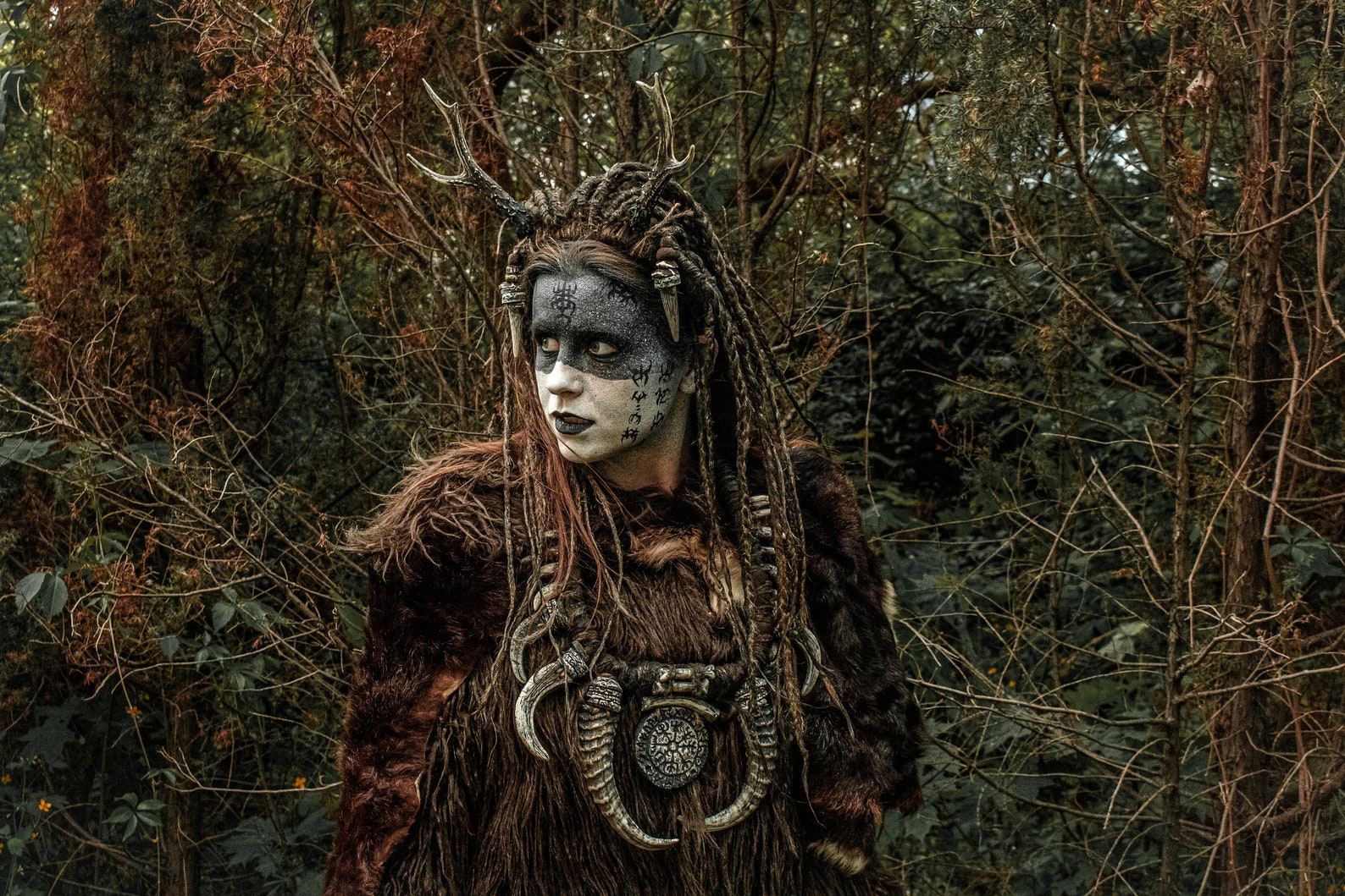 Shaman Druid Horn Headpiece | Bone Jewelry With Braids & Fangs | Witch ...