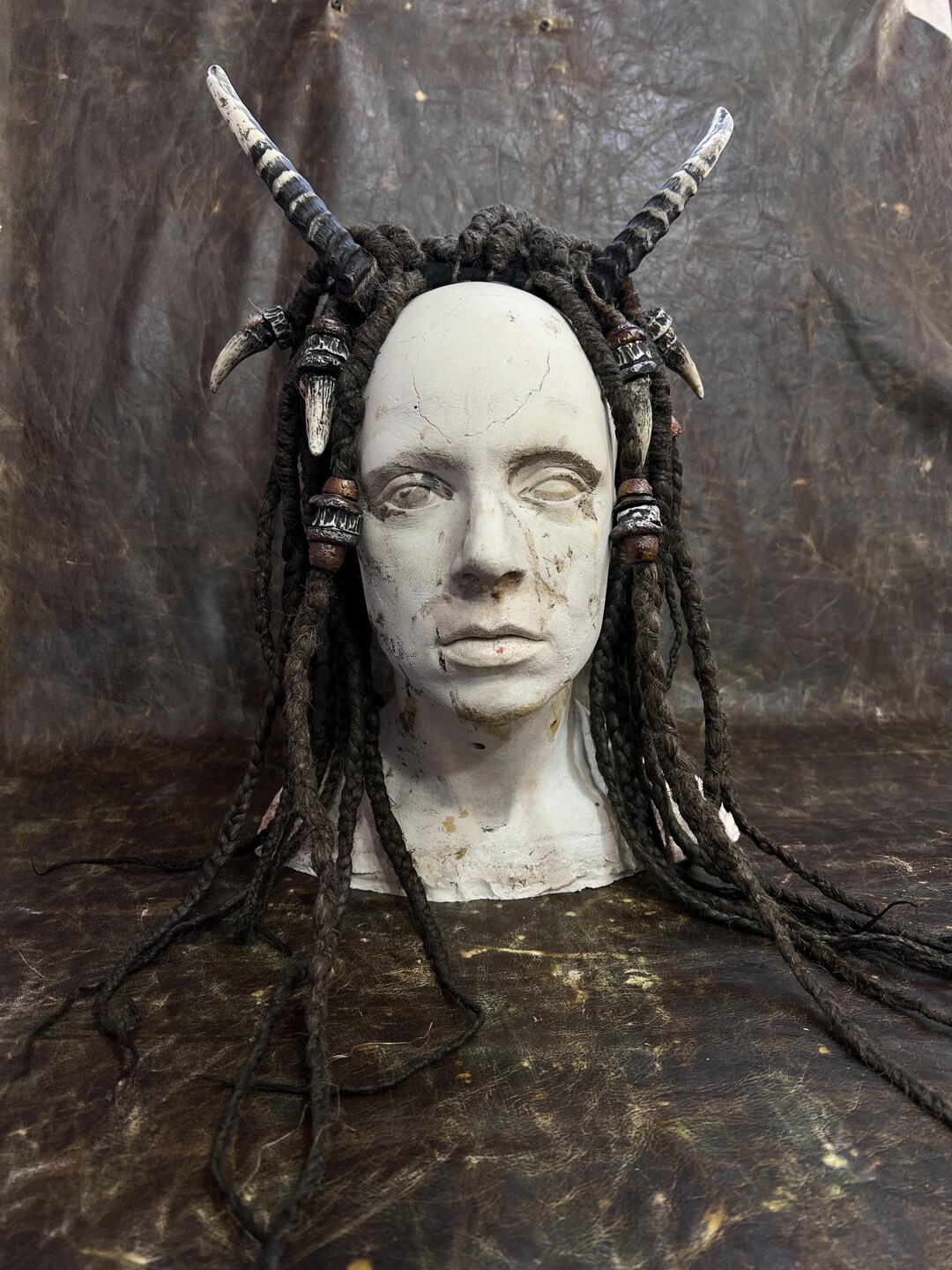 Goat Horn Headdress Tribal Bone Accents Shamanic LARP Costume Fantasy ...