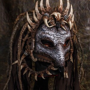 Dark Druid Owl Skull Mask | Bone & Fang LARP Headdress | Witchcraft ...