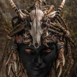 Tribal Shaman Headdress | Fox Skull Druid Crown | Horned Forest Witch ...