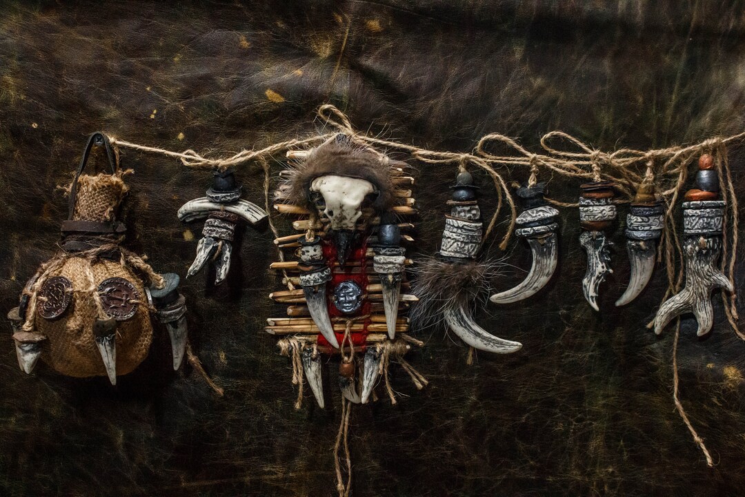 LARP Tribal Accessories Set | Amulets Fangs Claws | Bohemian Style Gift ...