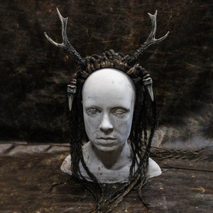 Shaman Druid Horn Headpiece | Bone Jewelry With Braids & Fangs | Witch ...
