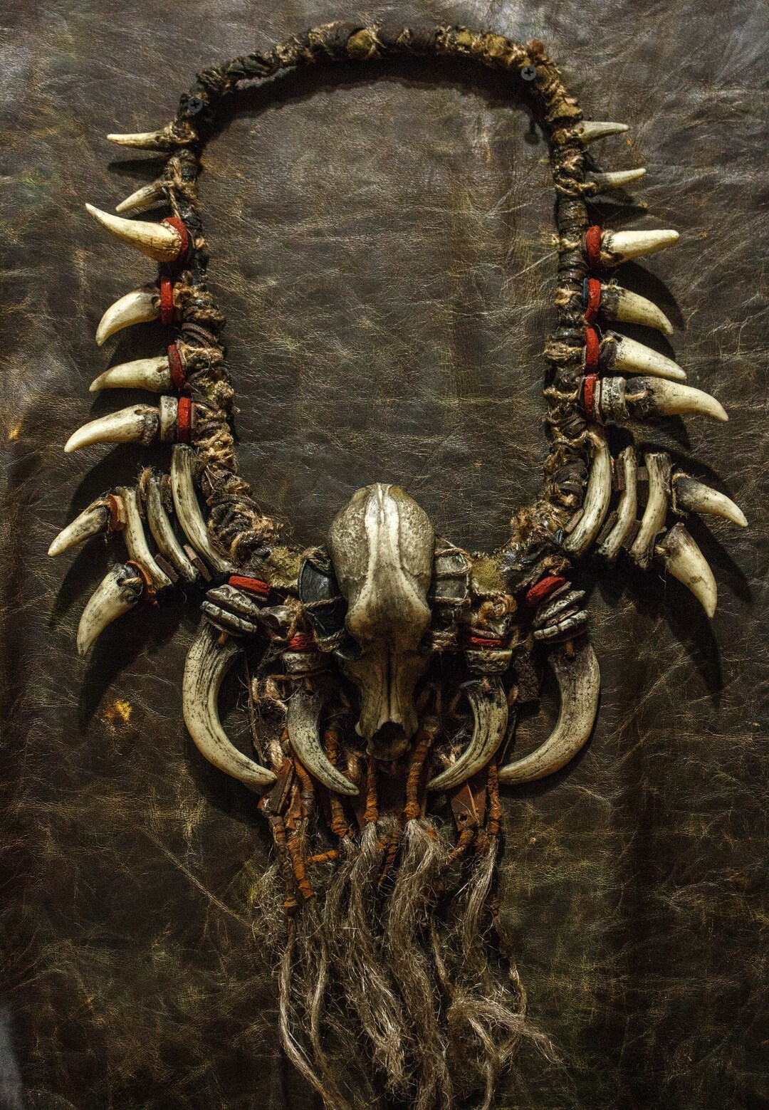 Shaman Necklace Large Dog Skull Bone Fang Jewelry Horror Lover Gift ...