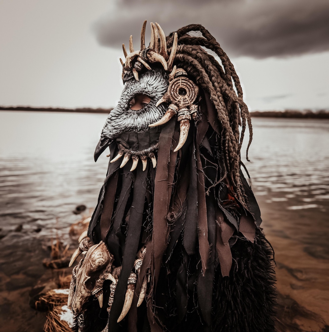 Dark Druid Owl Skull Mask | Bone & Fang LARP Headdress | Witchcraft ...