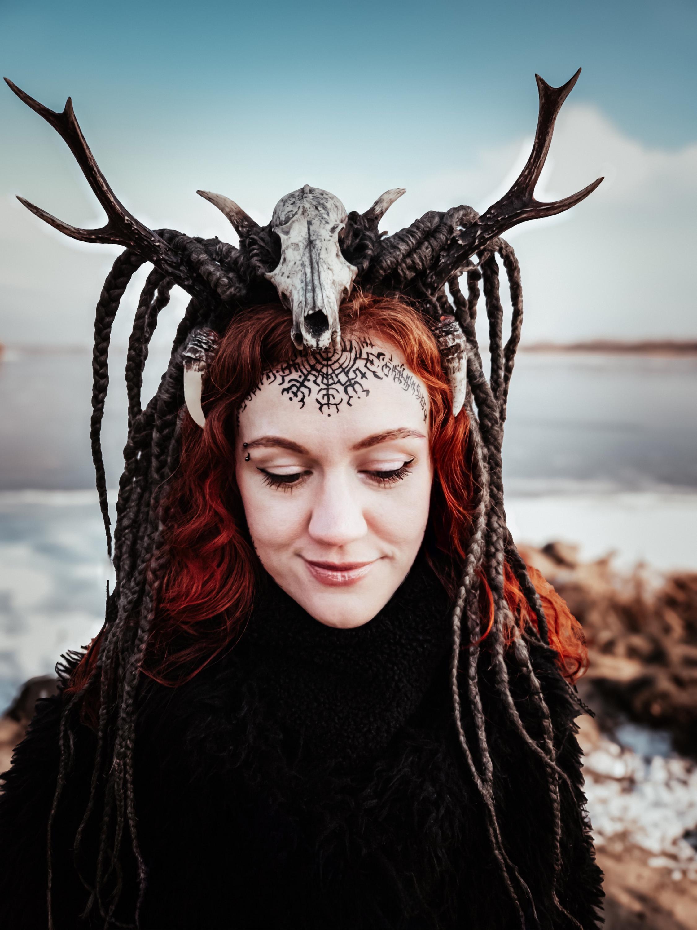 Handcrafted Shamanic Antler Headpiece With Fox Skull and Braids ...