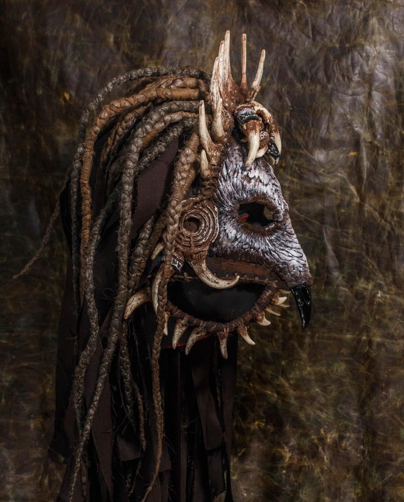 Dark Druid Owl Skull Mask | Bone & Fang LARP Headdress | Witchcraft ...