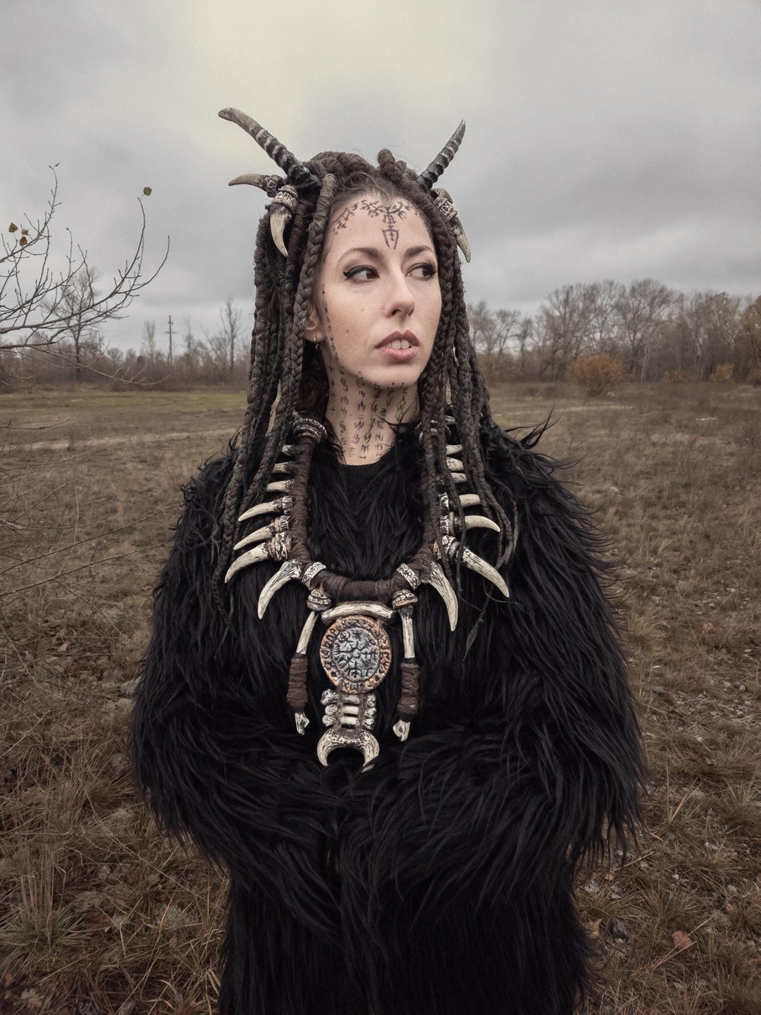 Shaman Headband With Horns | Pigtails Adornment | Tribal Halloween ...