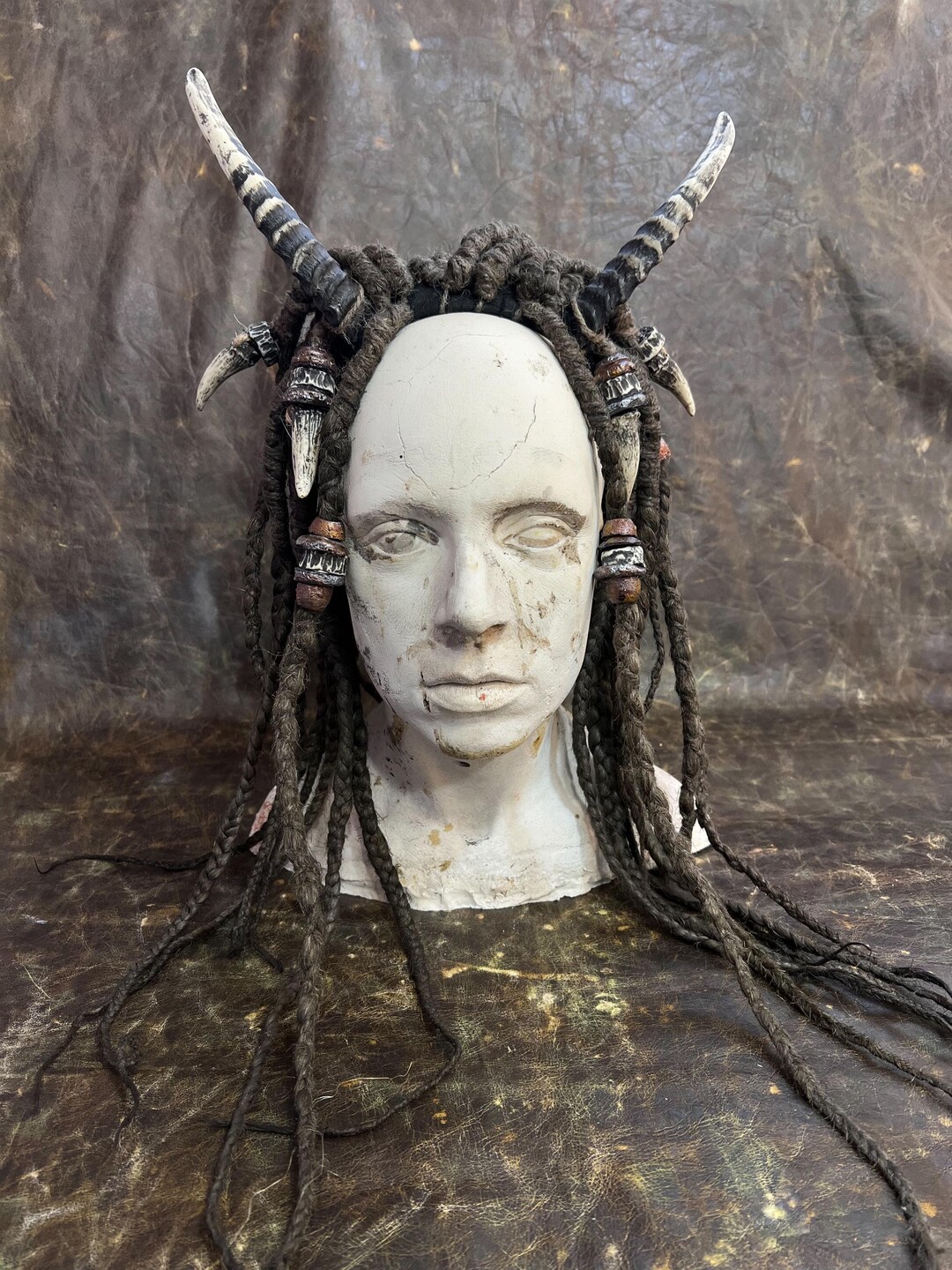 Demonic Goat Horn Headdress | Bone Adornments | Shaman Ritual Costume ...