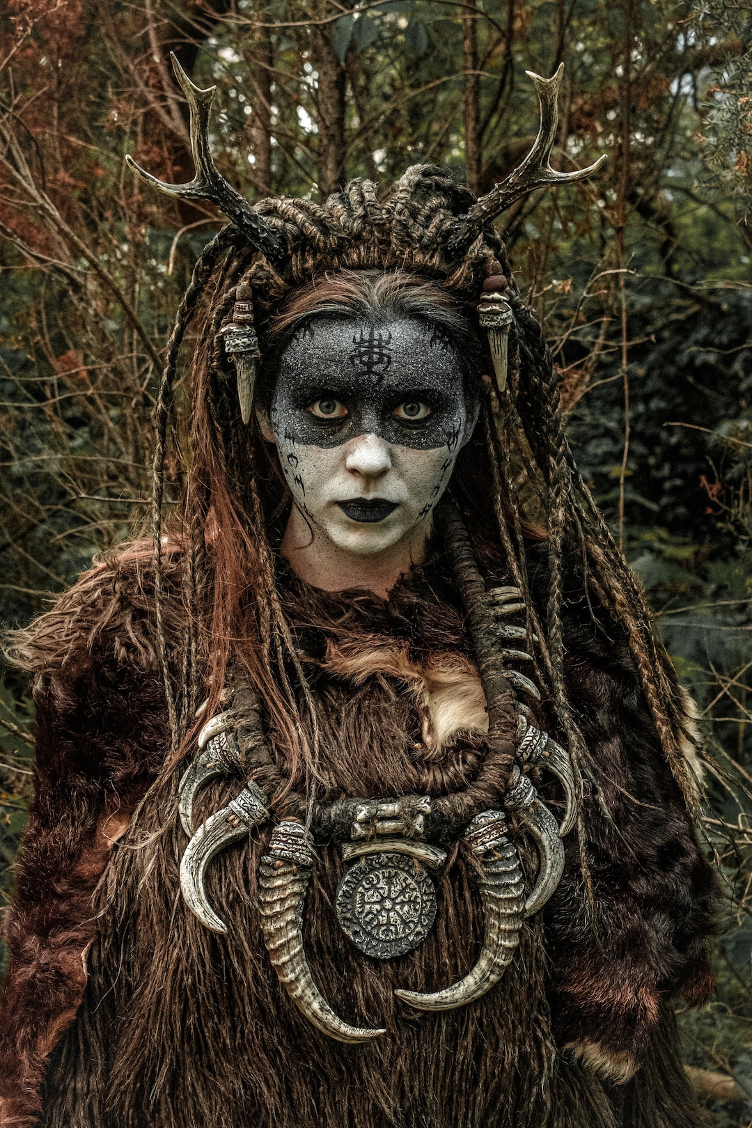 Shaman Druid Horn Headpiece | Bone Jewelry With Braids & Fangs | Witch ...
