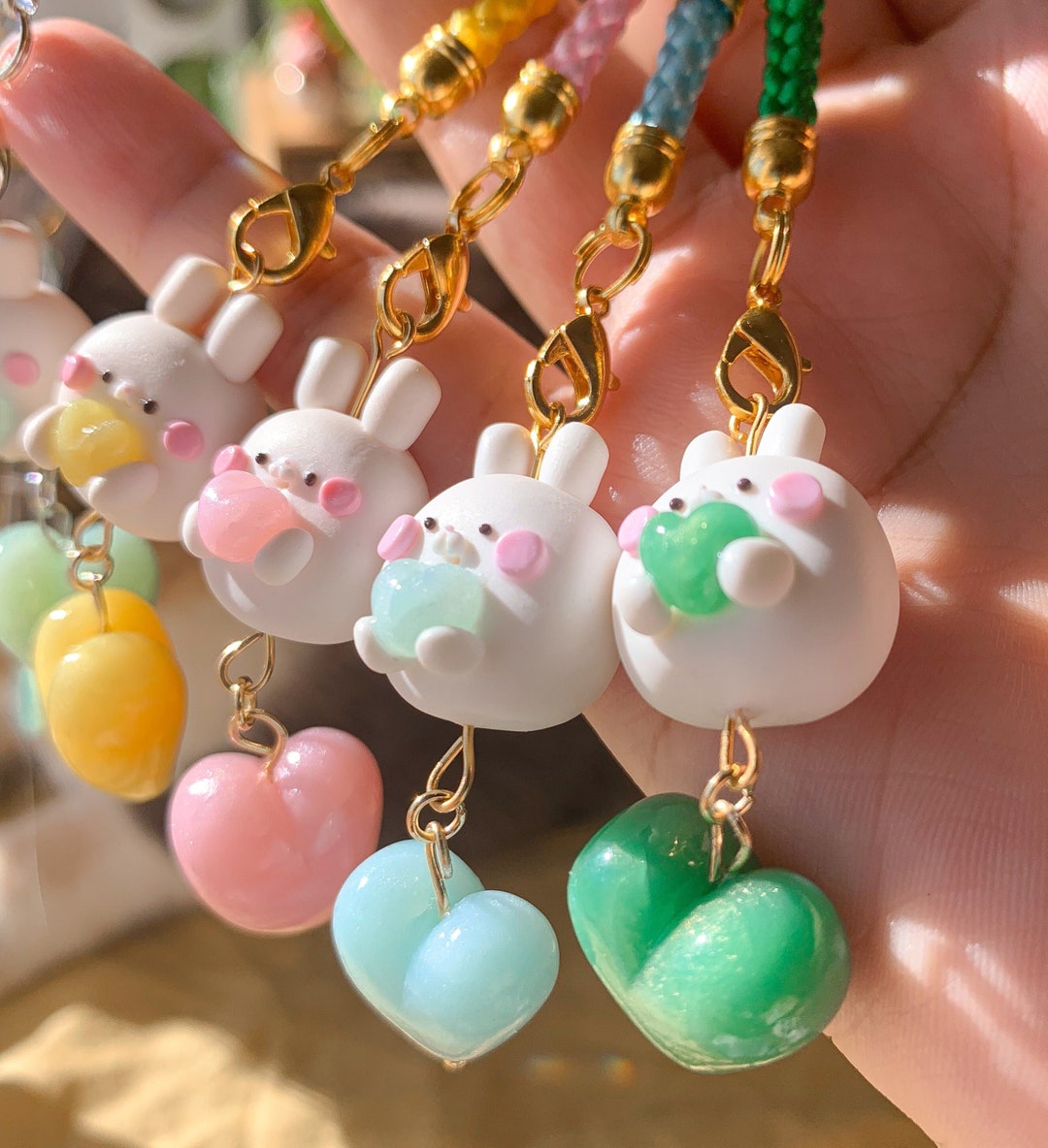 Rabbit Charm, Pastel Heart, Cute Accessory for Phone, Bag Jewelry ...