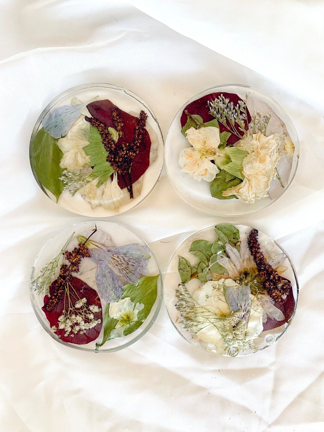 FLOWER COASTER SET - Round Pressed Flower Coaster Set - Preserved ...