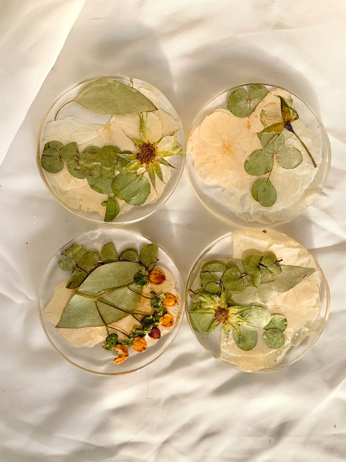 FLOWER COASTER SET - Round Pressed Flower Coaster Set - Preserved ...