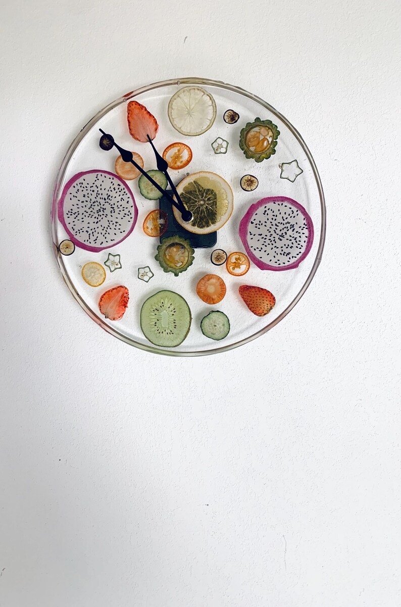 FRUIT + VEGETABLE CLOCK - Real Pressed Fruit- Resin Art Wall Clock ...