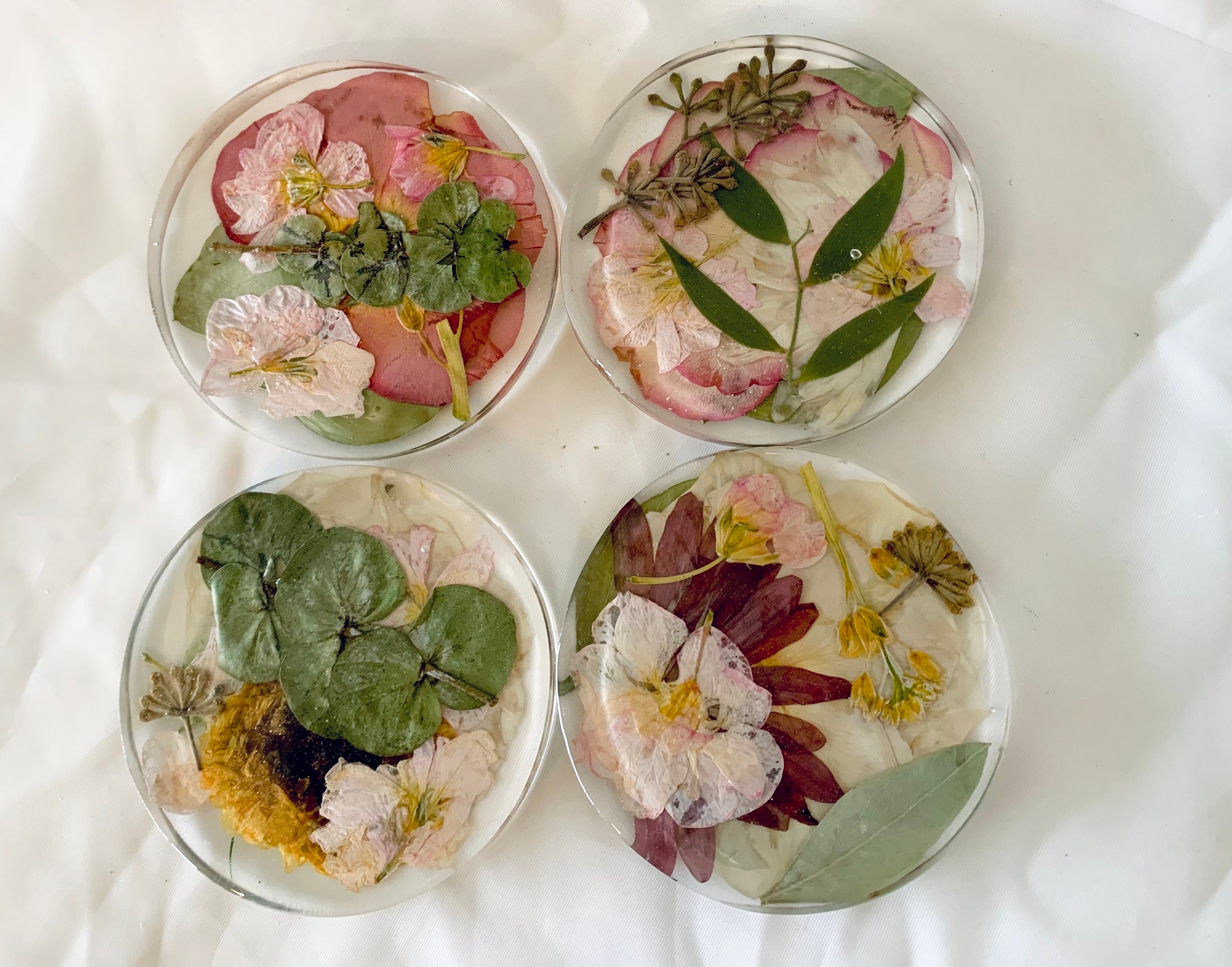 FLOWER COASTER SET - Round Pressed Flower Coaster Set - Preserved ...