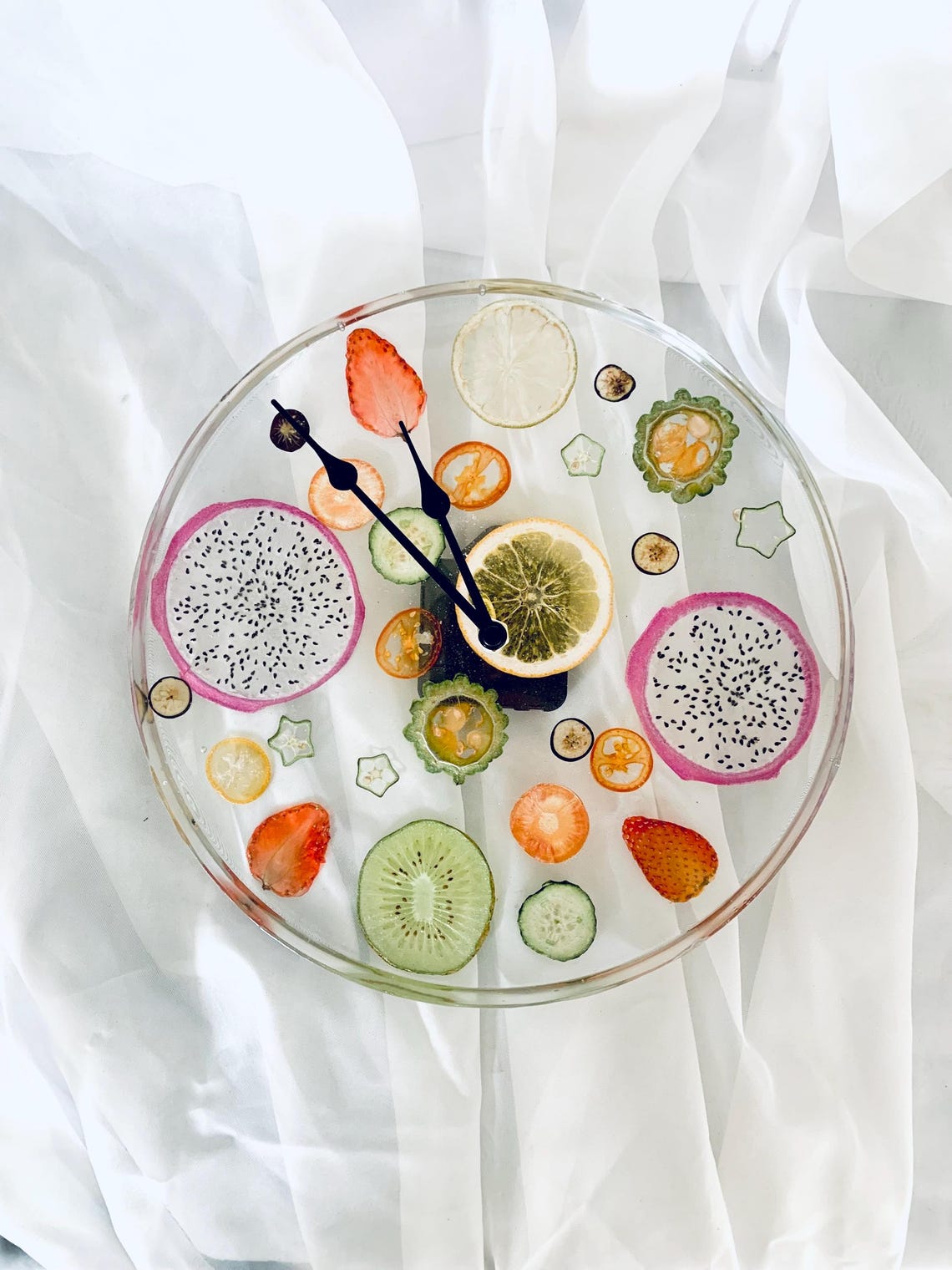 FRUIT + VEGETABLE CLOCK - Real Pressed Fruit- Resin Art Wall Clock ...