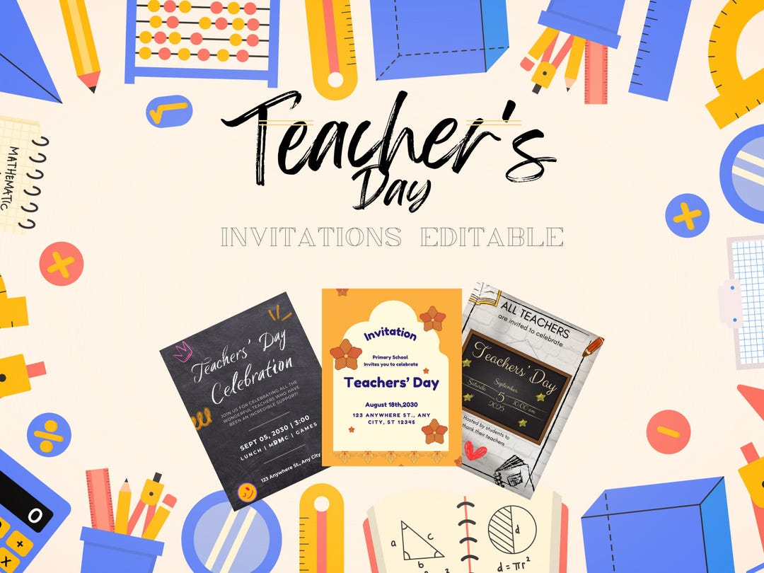 Editable Teacher Appreciation Invitation Template Bundle (digital ...