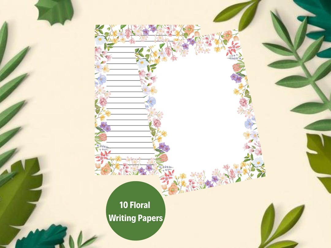 Printable Floral Stationery Set - 10 Floral Writing Papers, Digital ...