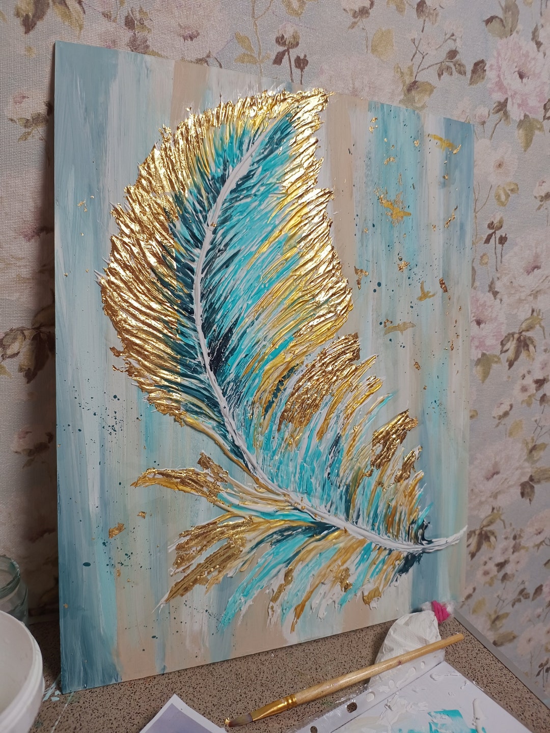 Acrylic Feather Painting on Canvas Wall Art Abstract Painting Custom ...