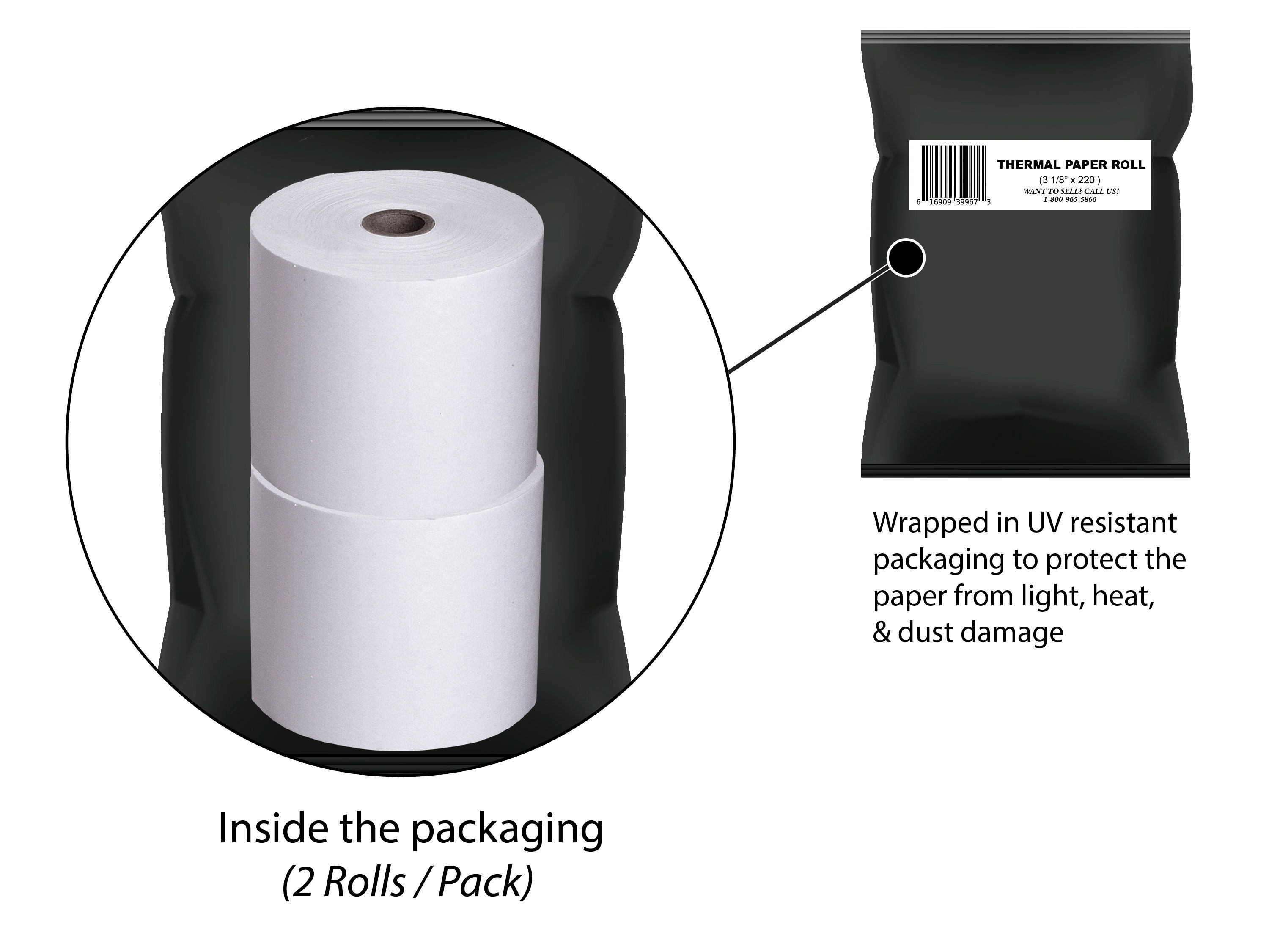 2 Rolls/pack, Uv-protected Thermal Receipt Paper Rolls, 3 1/8" X 220 ...
