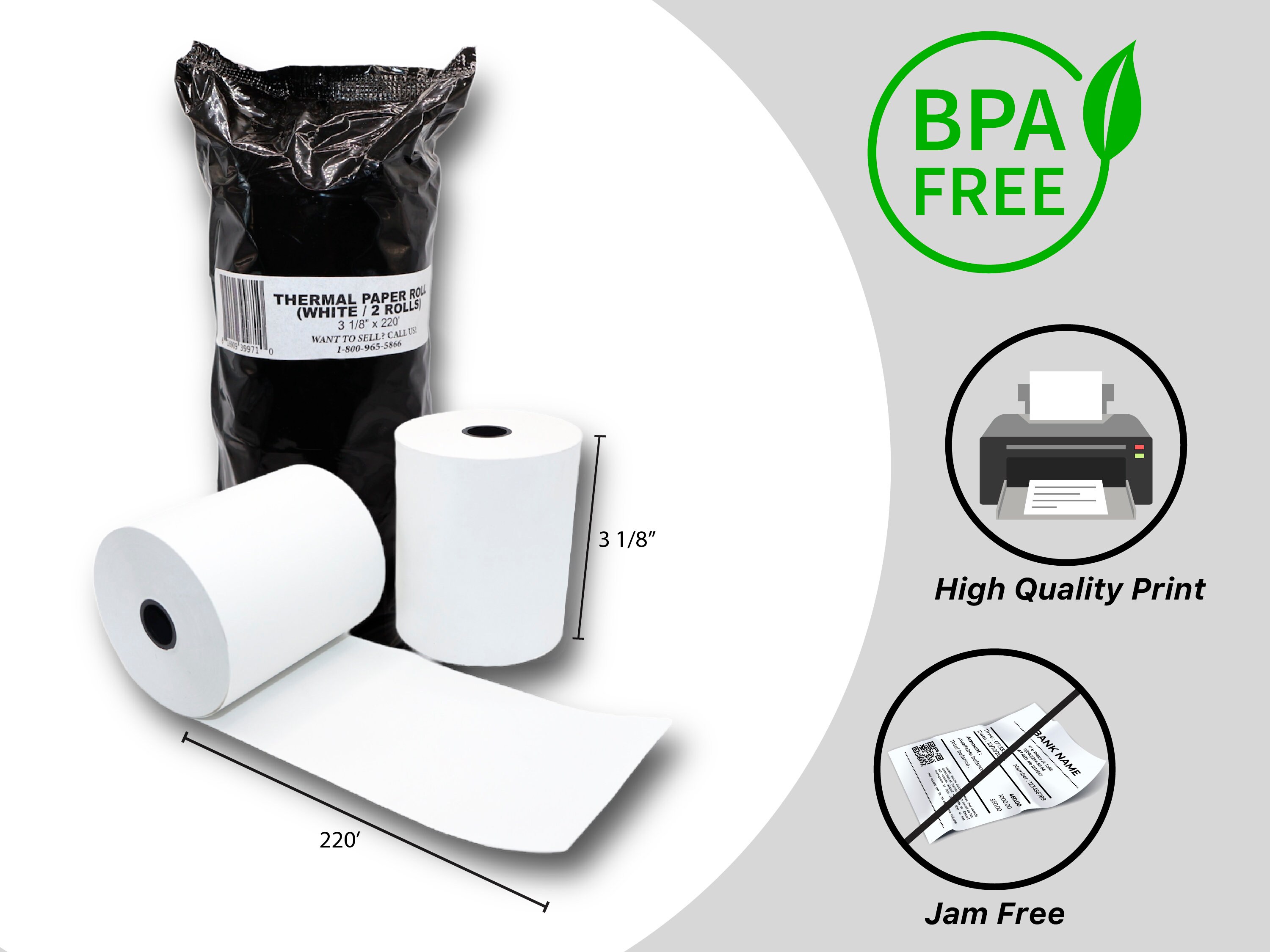 2 Rolls/pack, Uv-protected Thermal Receipt Paper Rolls, 3 1/8" X 220 ...